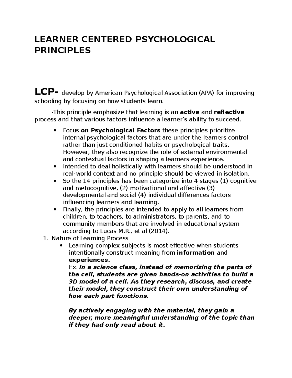 Learner Centered Psychological Principles 2 - LEARNER CENTERED ...