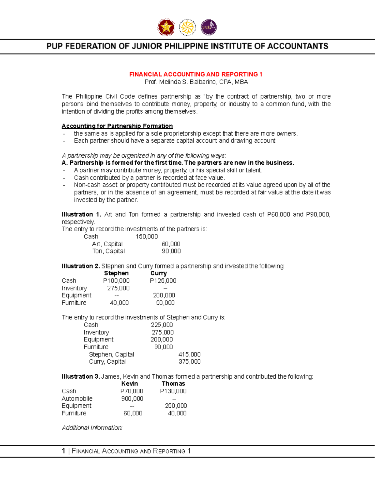 1st Year Financial Accounting And Reporting 1 Financial Accounting And Reporting 1 Prof