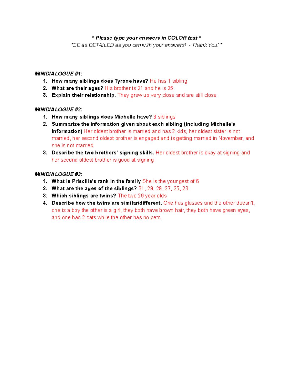 ASL Unit 4.5: Detailed Minidialogue Responses on Siblings - Studocu