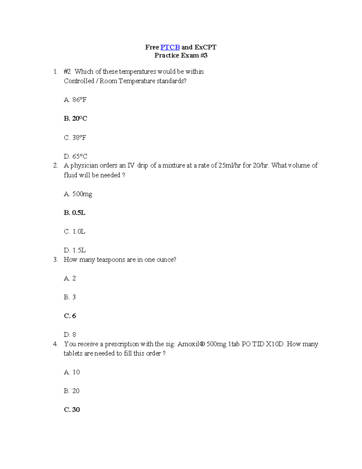 PTCB & ExCPT Practice Exam 1: Key Questions & Answers Summary - Studocu
