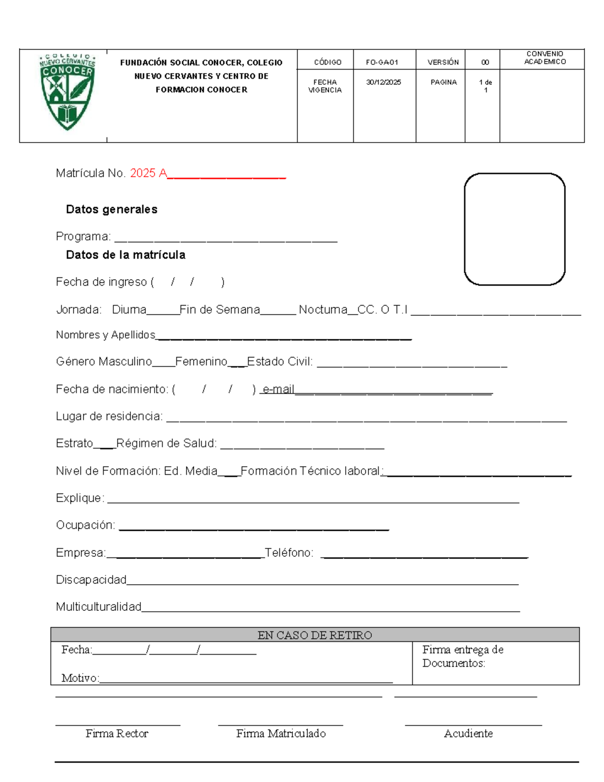 Formato de Prematrícula Técnicas - Fundación Social Conocer - Studocu