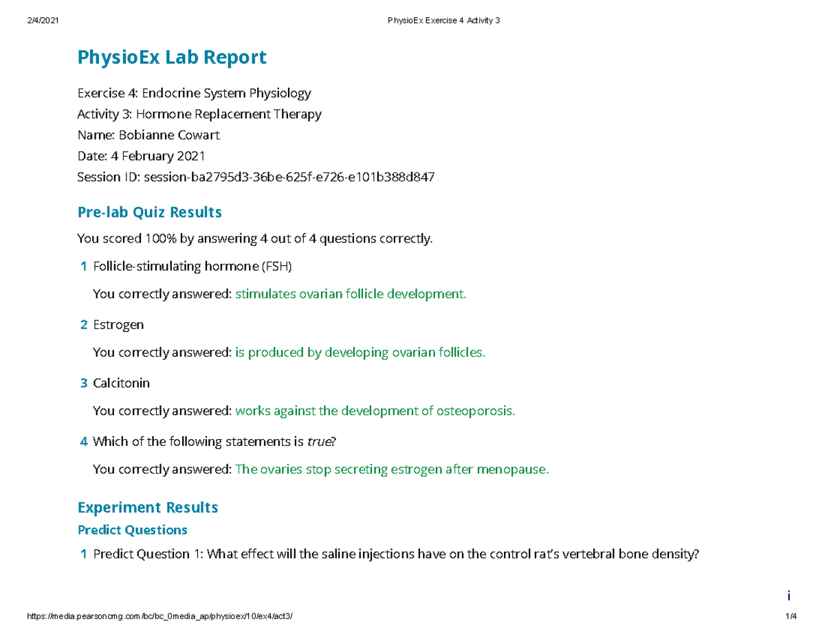 PhysioEx BIO 2020 Exercise 4: Endocrine System Activity 3 Report - Studocu