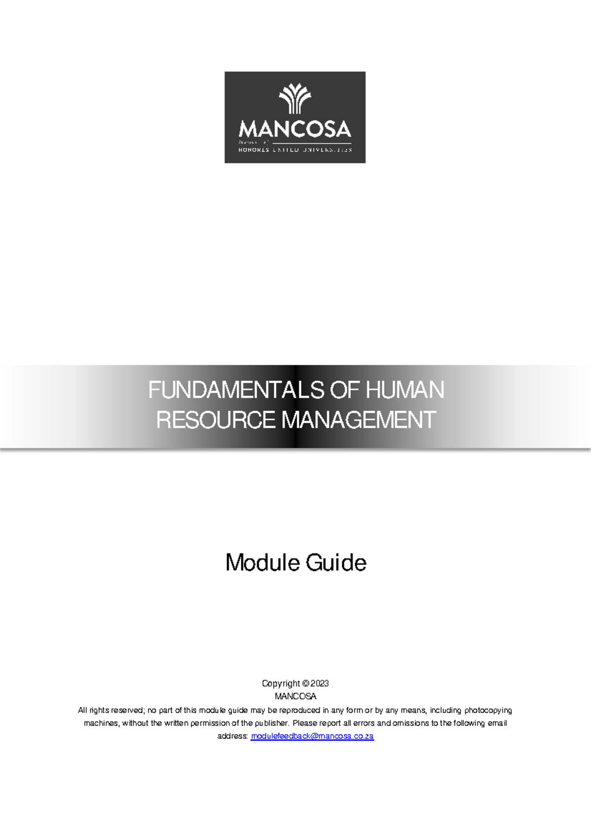 Fundamentals of Human Resource Management (HRM 101) Module Guide - Studocu