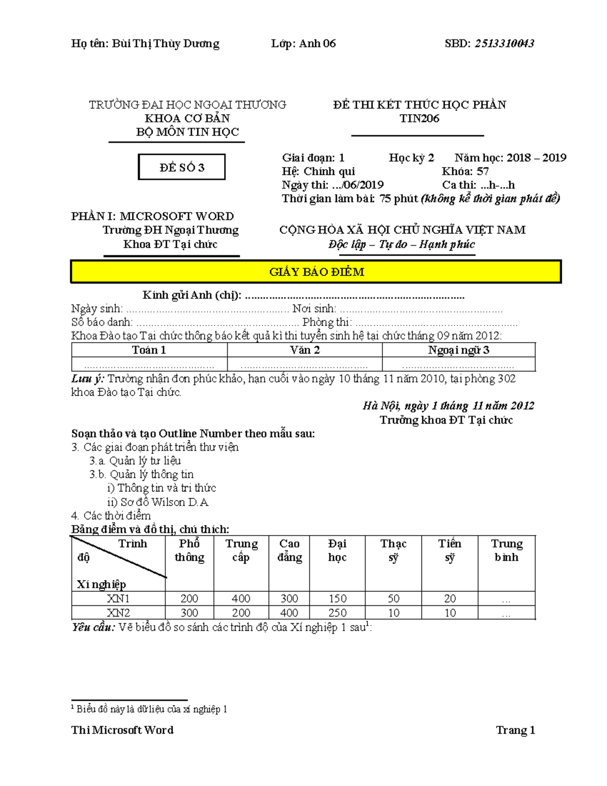 Đề Thi Kết Thúc Học Phần TIN206: Microsoft Word - Studocu
