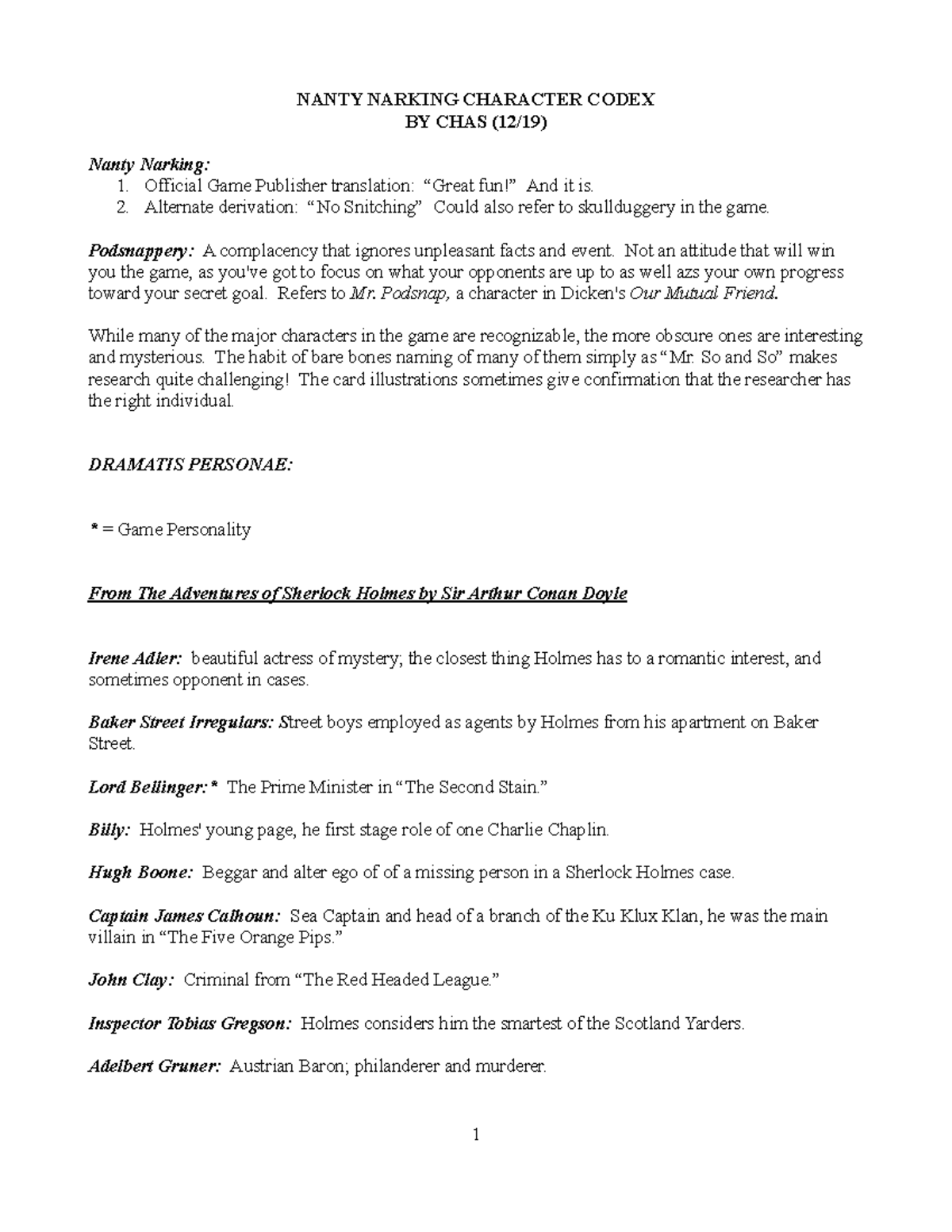 NANTY NARKING CHARACTER CODEX: A Guide to Game Personalities - Studocu