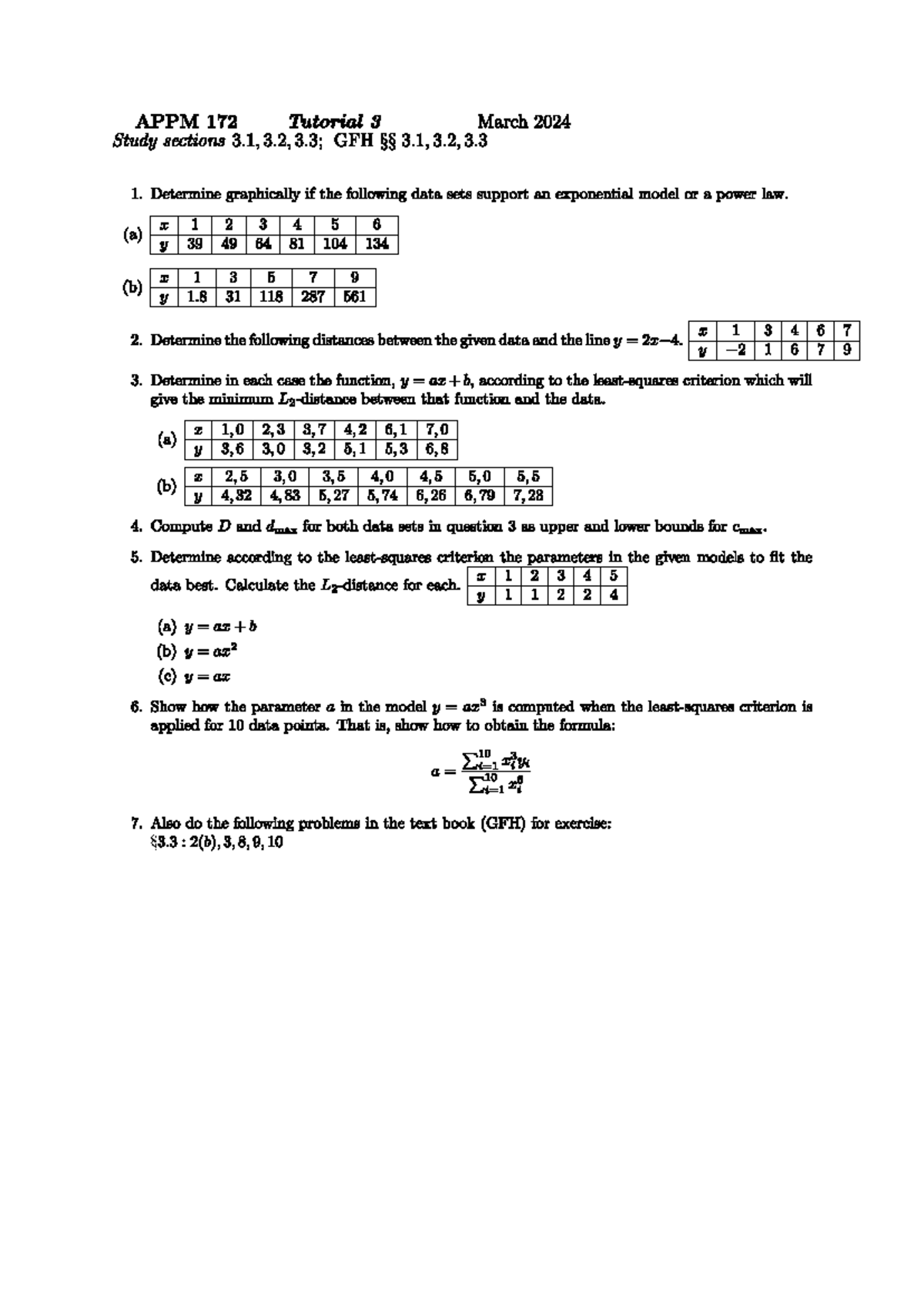 APPM 172 Tutorial 3: Exponential vs Power Law Analysis (Mar 2024) - Studocu