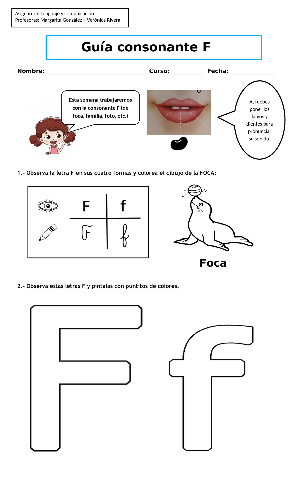 Guía de Actividades: Consonante F - Lenguaje y Comunicación 535019440 ...
