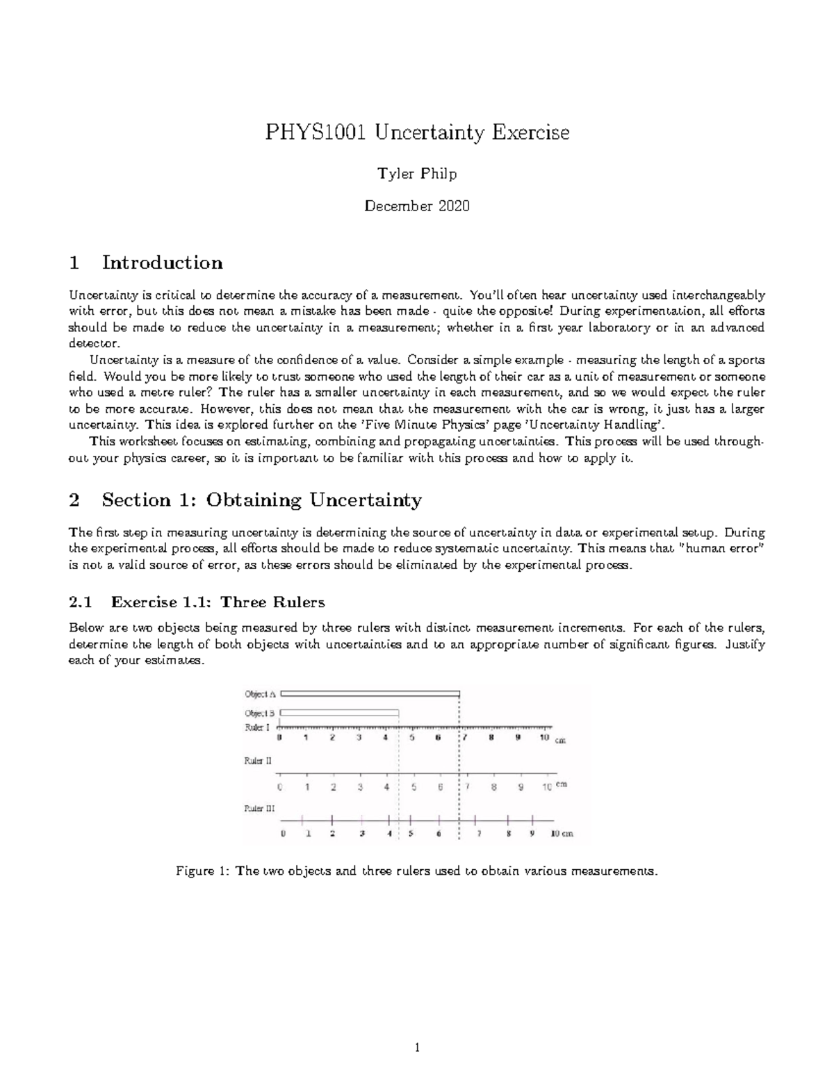 PHYS1001 Uncertainty Exercise: Techniques and Calculations Guide - Studocu