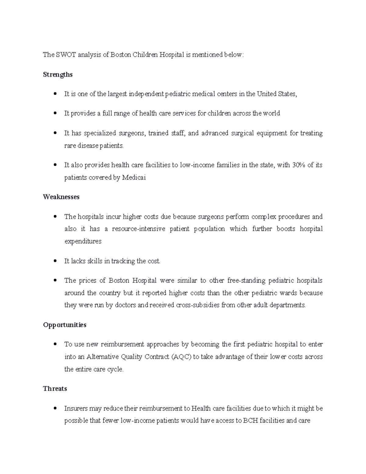 SWOT Analysis of Boston Children's Hospital: Key Insights & Strategies ...