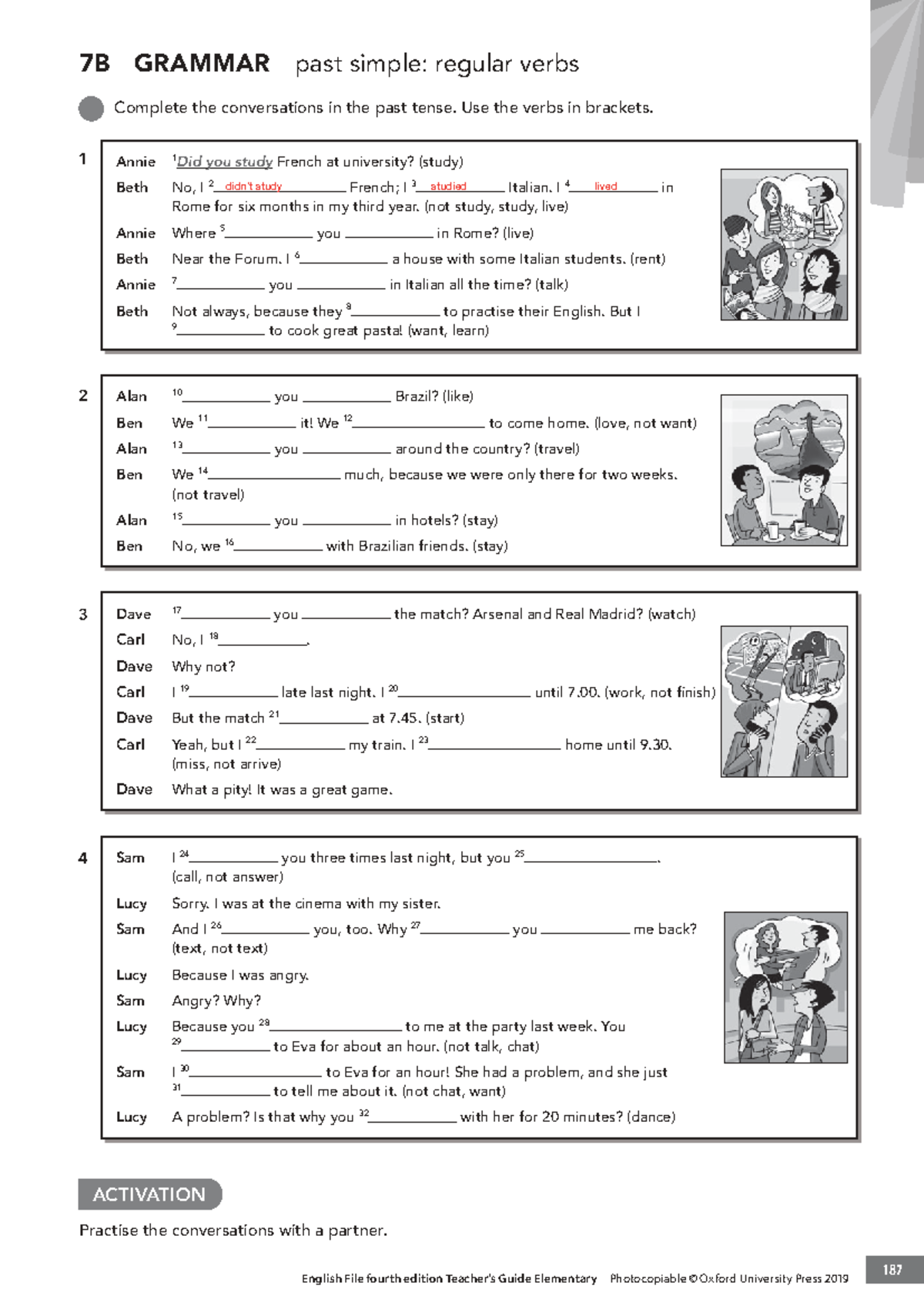 A1:2 Grammar 7B - Past Simple Exercises for Regular Verbs - Studocu