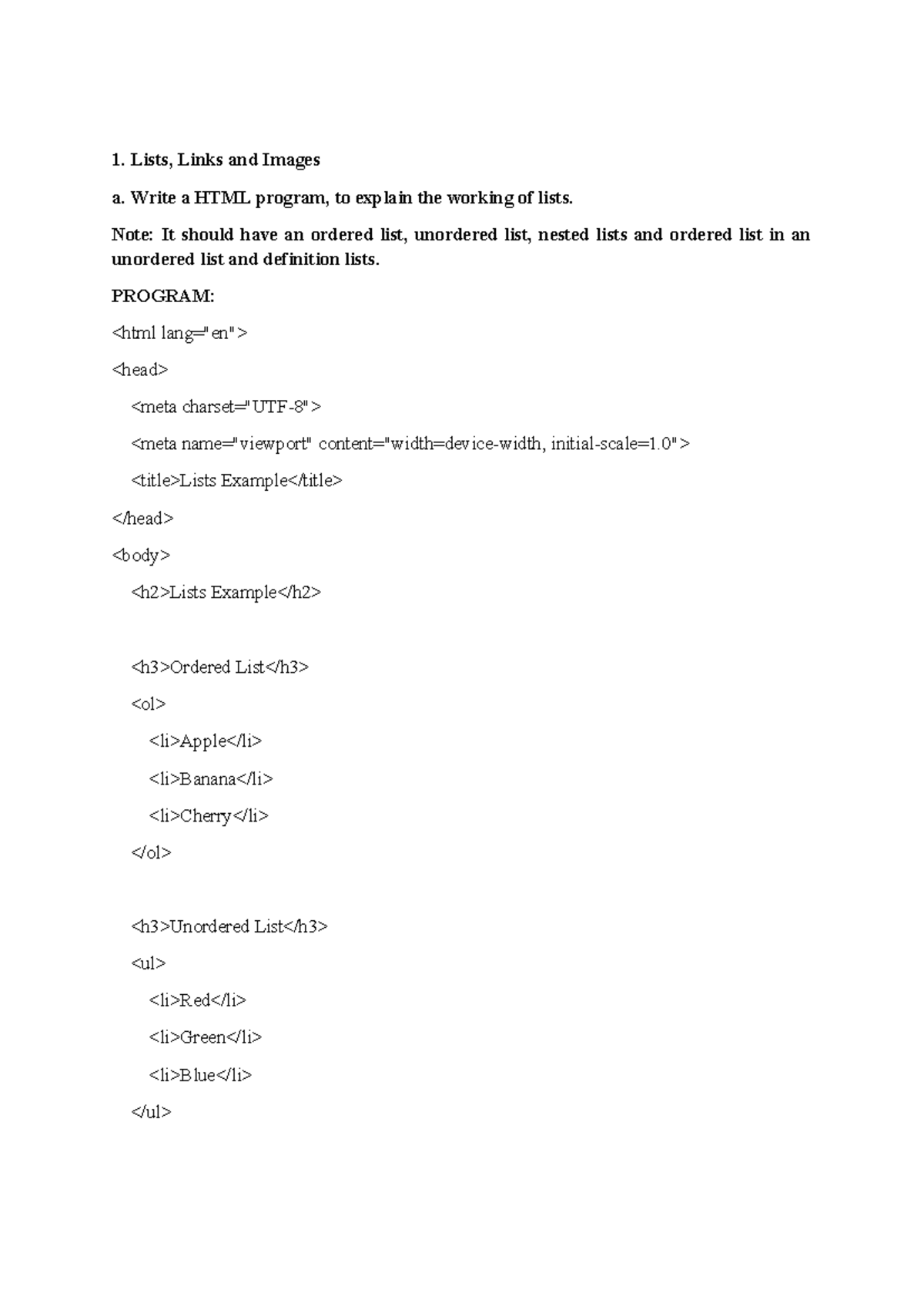 FSD LAB - Full Stack Dev Lab Manual: Lists, Links, Images, and More - Studocu