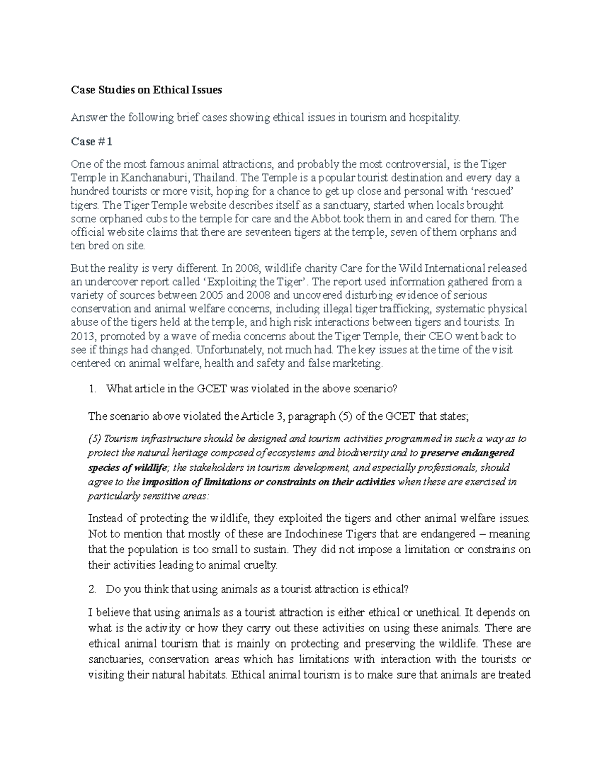 Case Studies on Ethical Issues - Case Studies on Ethical Issues Answer ...