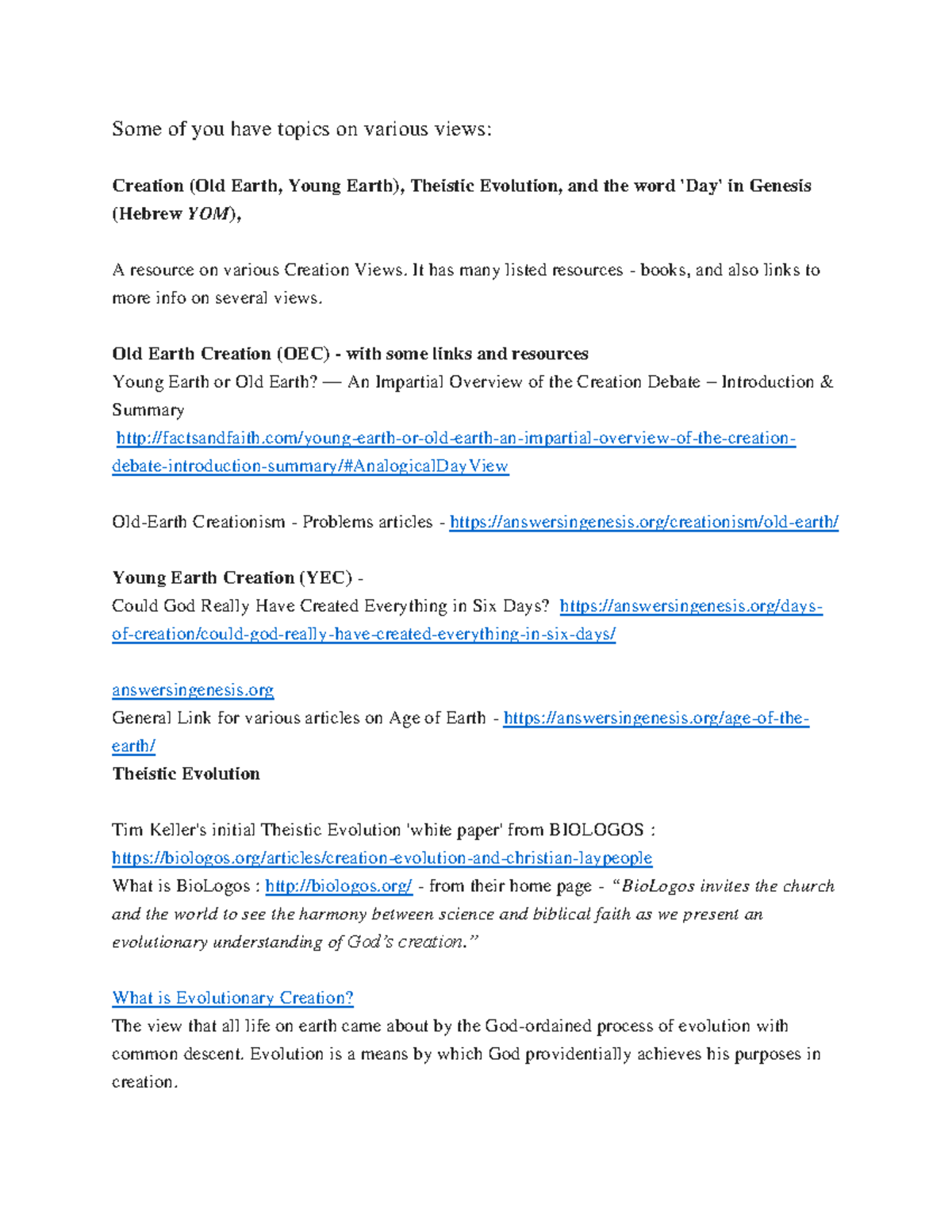 Exploring Creation Views: Old Earth, Young Earth & Theistic Evolution ...