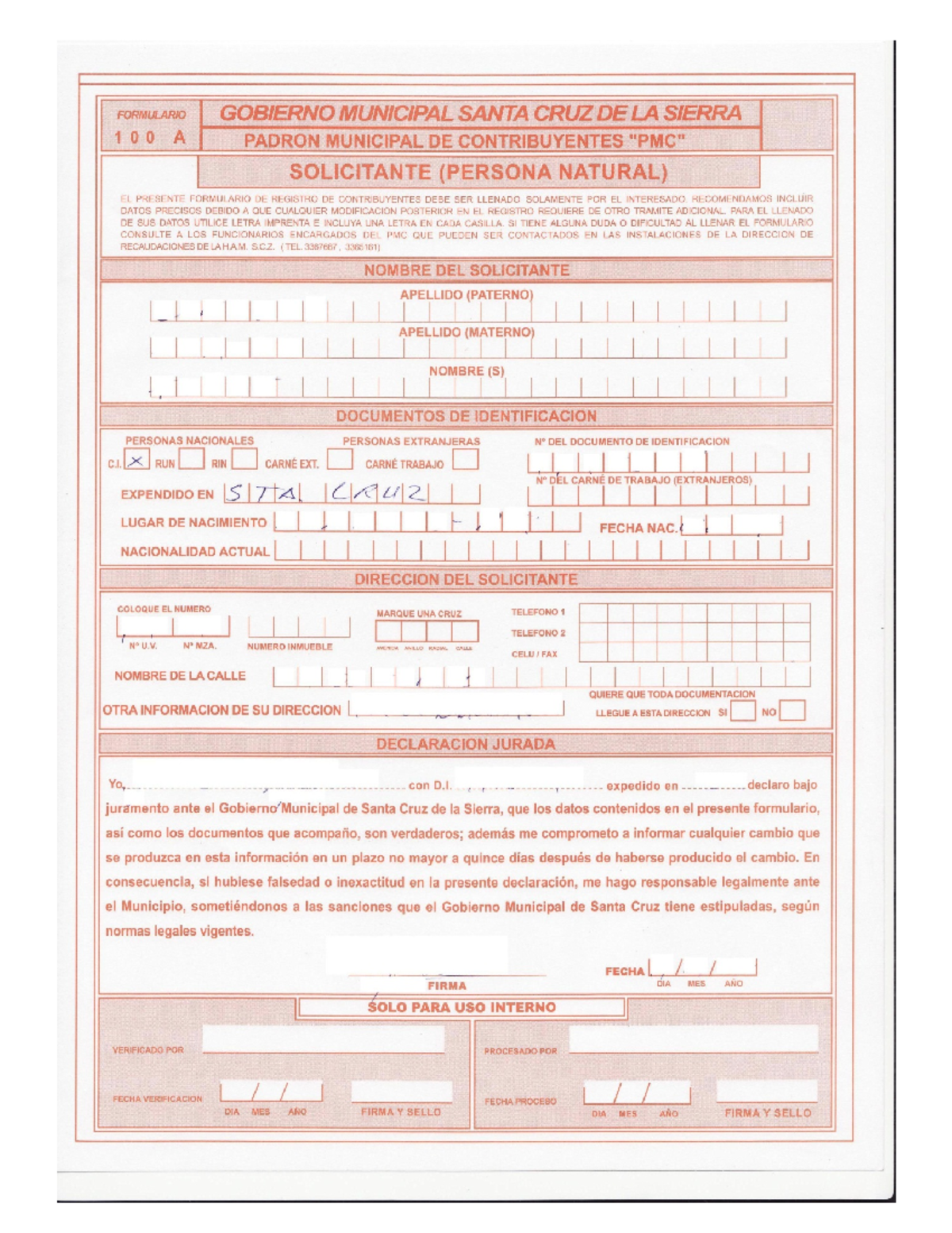 Formulario 100: Información de LA ESCLAVA S.R.L. - Santa Cruz - Studocu