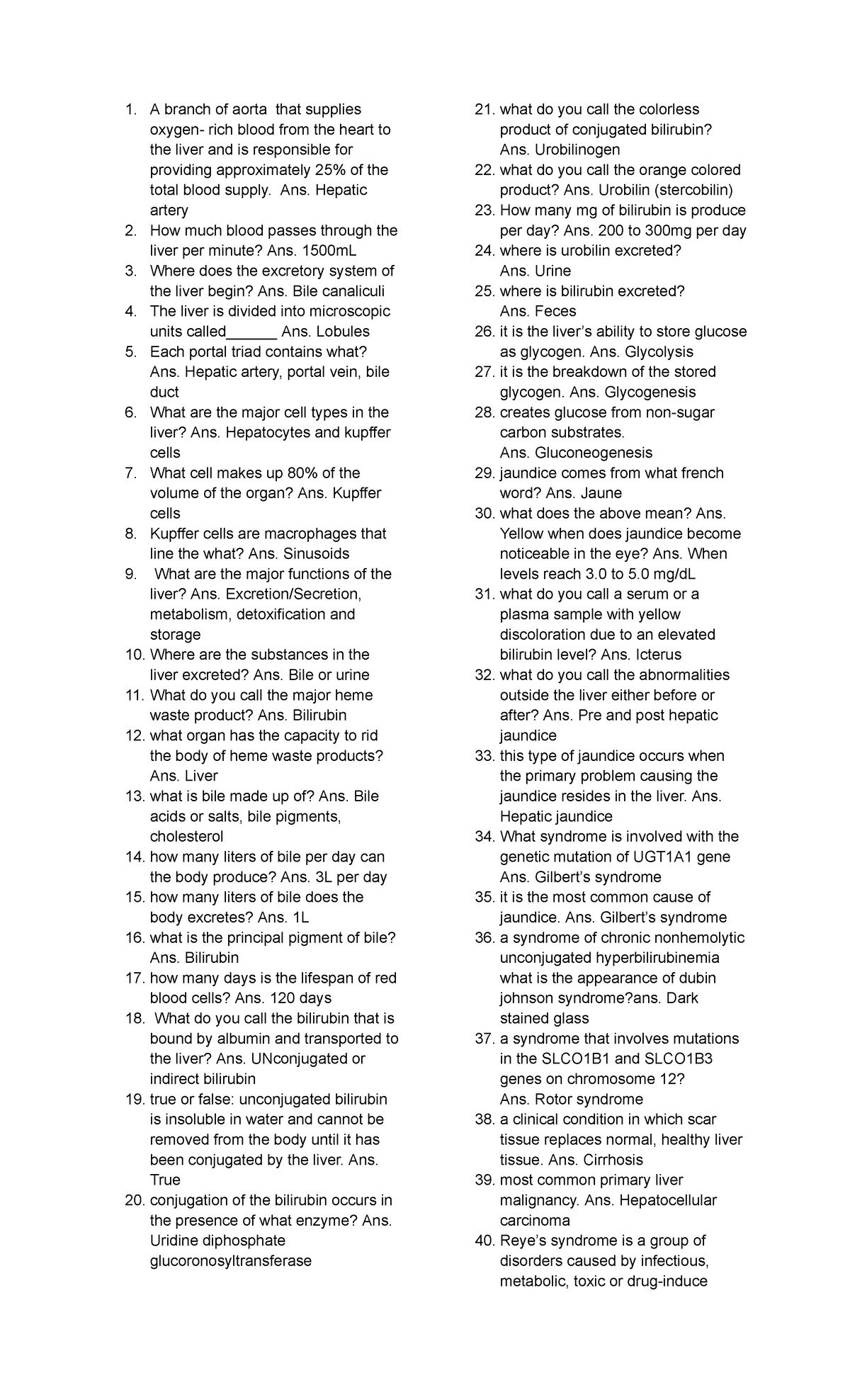 Liver Function Practice Test (BIO 101) - Studocu