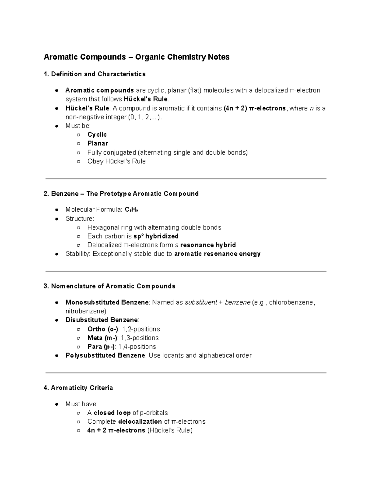 Organic Chemistry CHM101: Aromatic Compounds Lecture Notes - Studocu