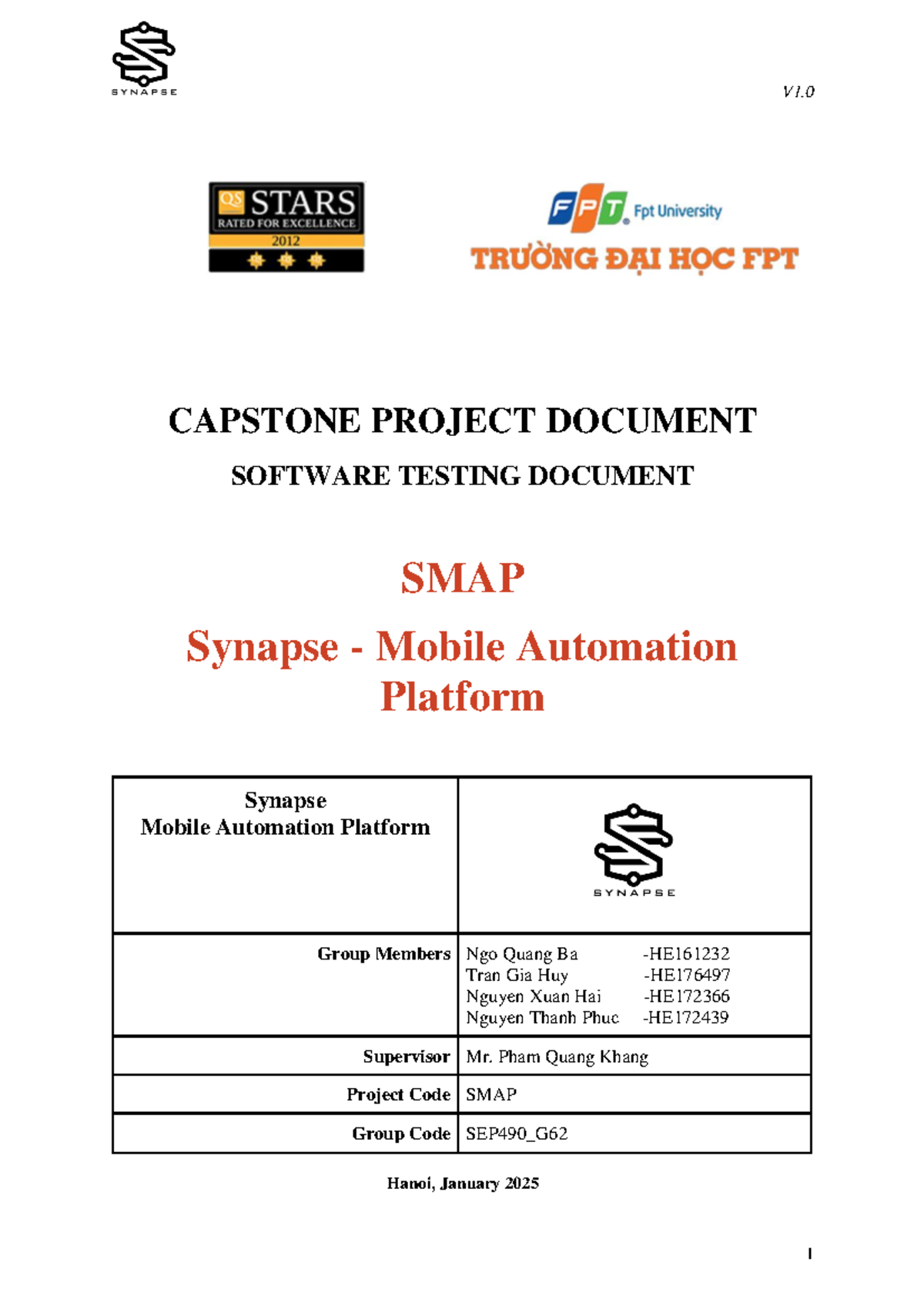 SMAP SEP490_G62 Capstone Project: Software Testing Documentation - Studocu