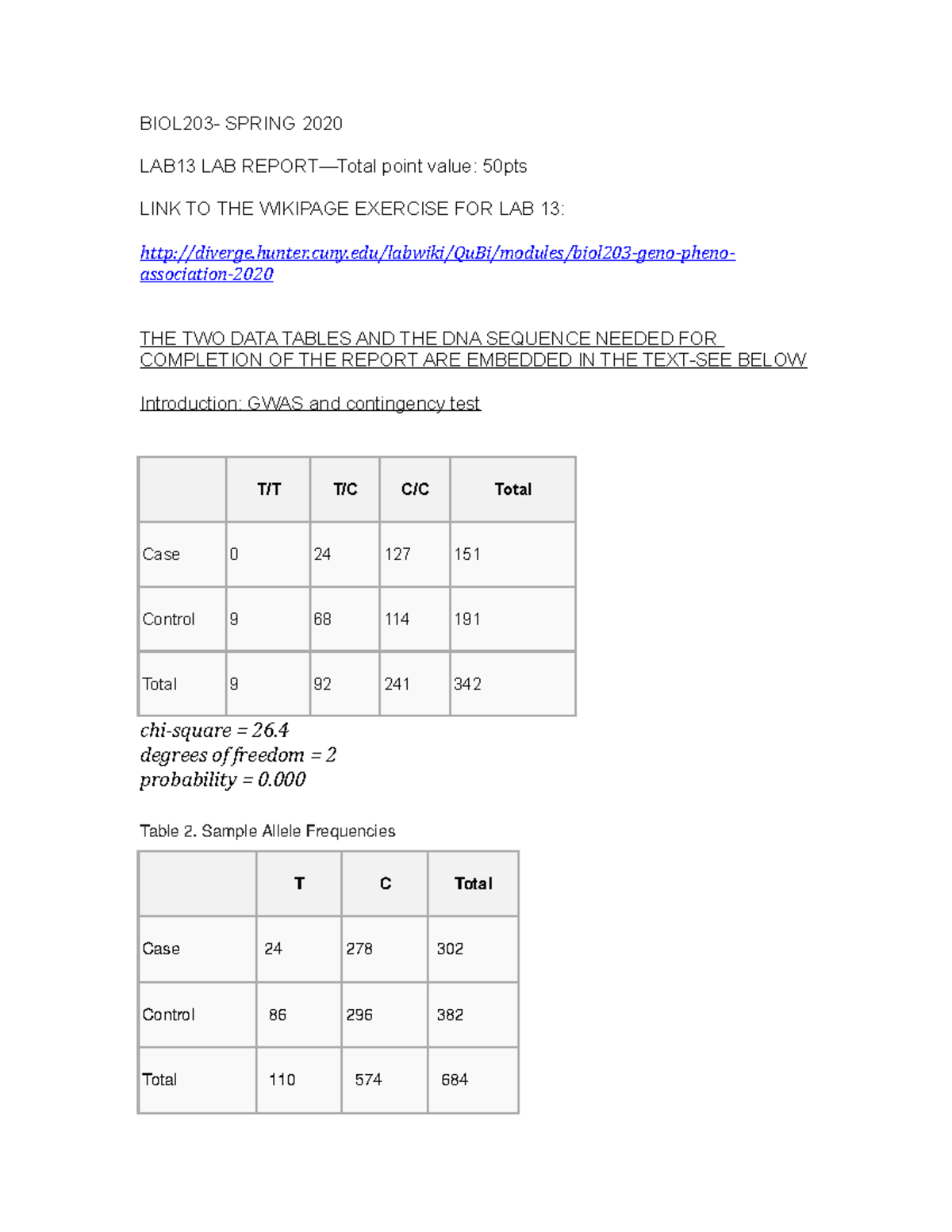 Bio lab 13 - Lab report - BIOL203- SPRING 2020 LAB13 LAB REPORT—Total ...