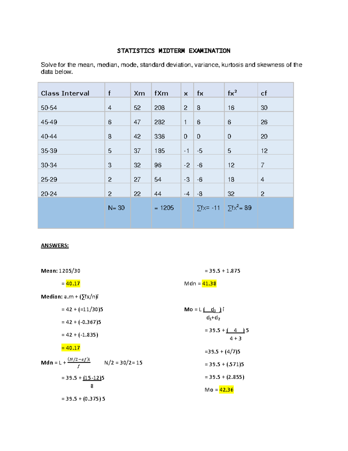 Psychological Statistics Midterm Examination - BS Psychology - PUP ...