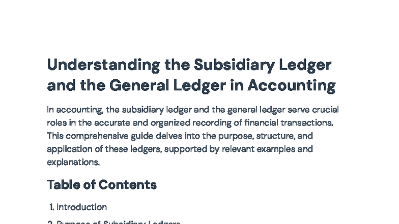 A Guide to Subsidiary & General Ledgers in Accounting (ACCT 101) - Studocu