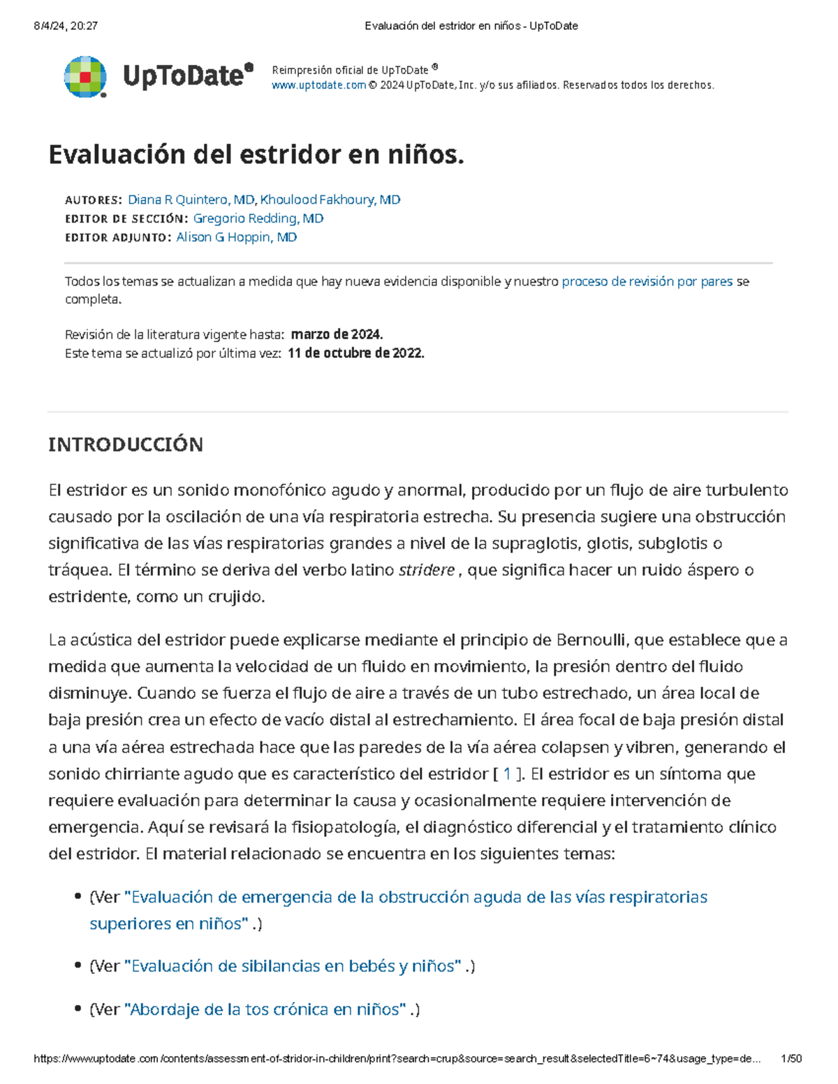 Evaluación del Estridor en Niños: Fisiopatología y Tratamiento - Studocu