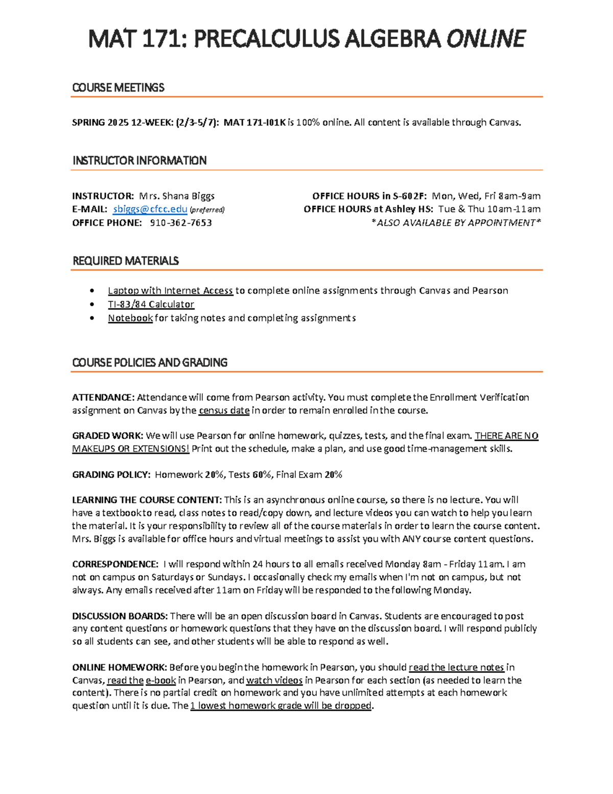 MAT 171-I01K - Precalculus Algebra Course Overview and Guidelines - Studocu