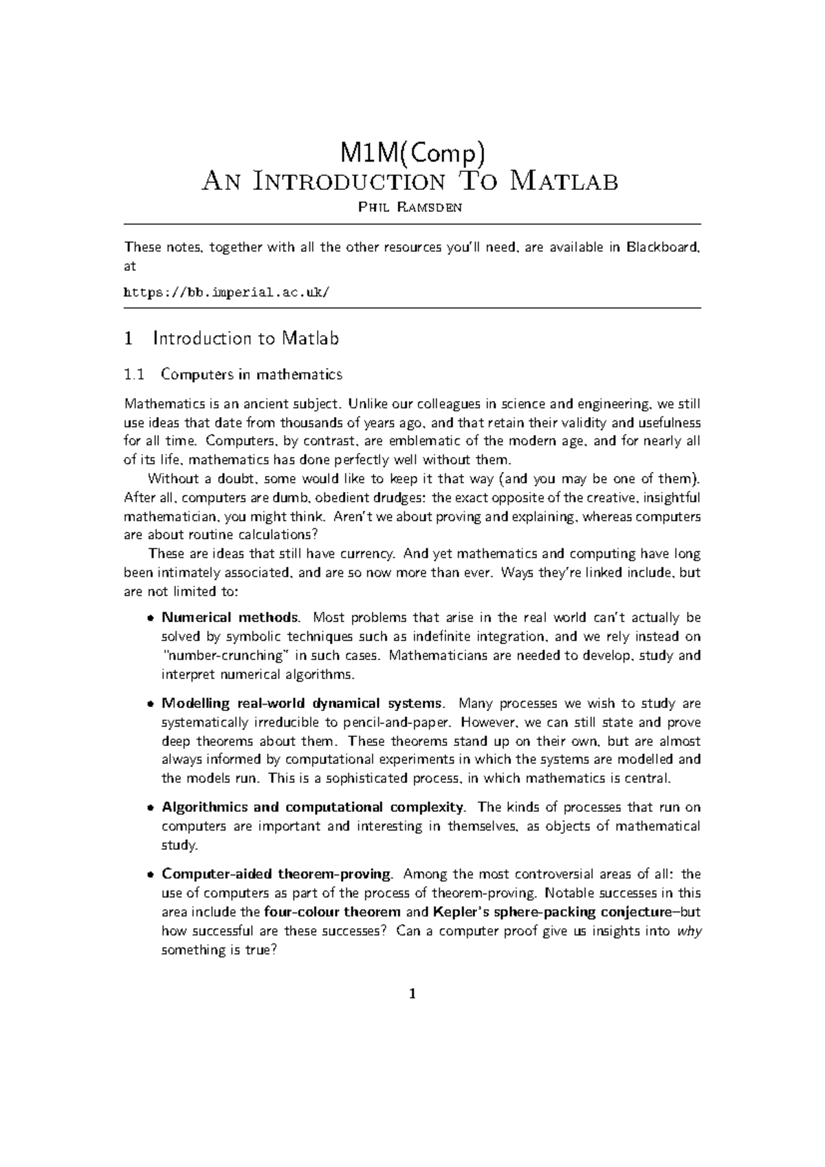 M1M Matlab Lecture Notes: Introduction and Key Concepts - Studocu