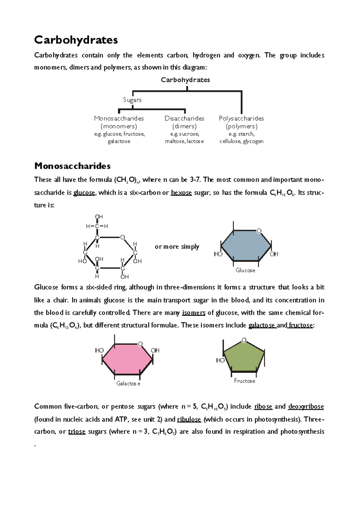 Monosaccharides Notes: Structure, Types, and Functions in Biology - Studocu