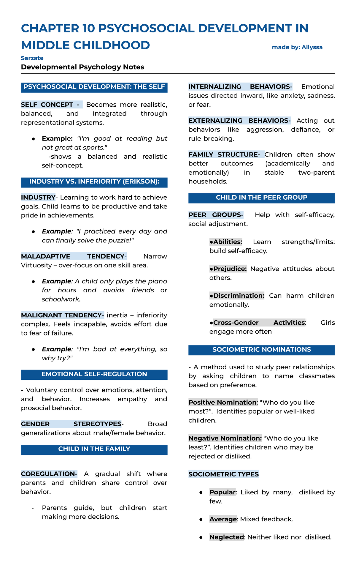 CHAPTER 10 PSYCHOSOCIAL DEVELOPMENT IN MIDDLE CHILDHOOD NOTES - Studocu
