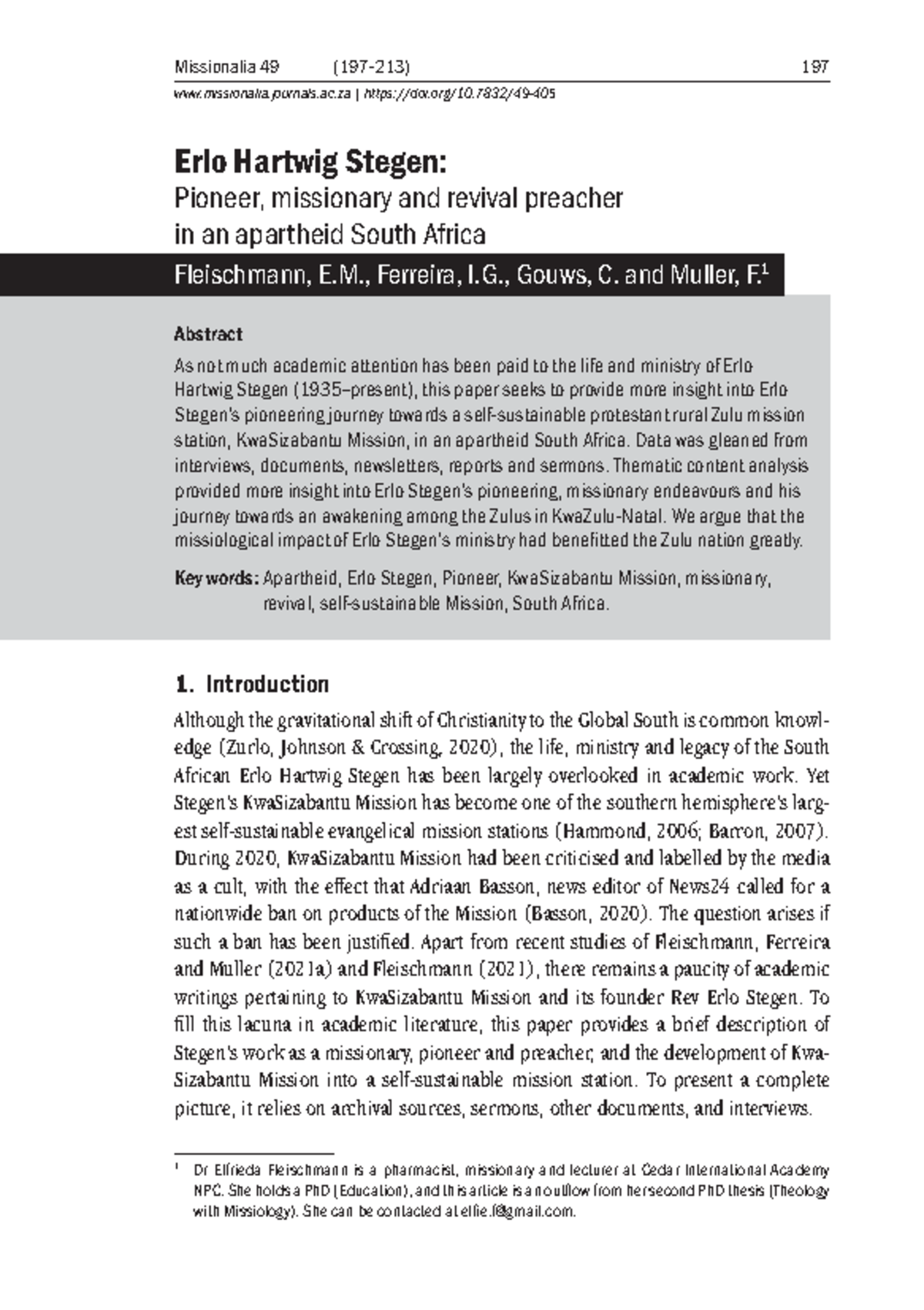 Erlo Hartwig Stegen: A Missionary's Legacy in Apartheid South Africa ...