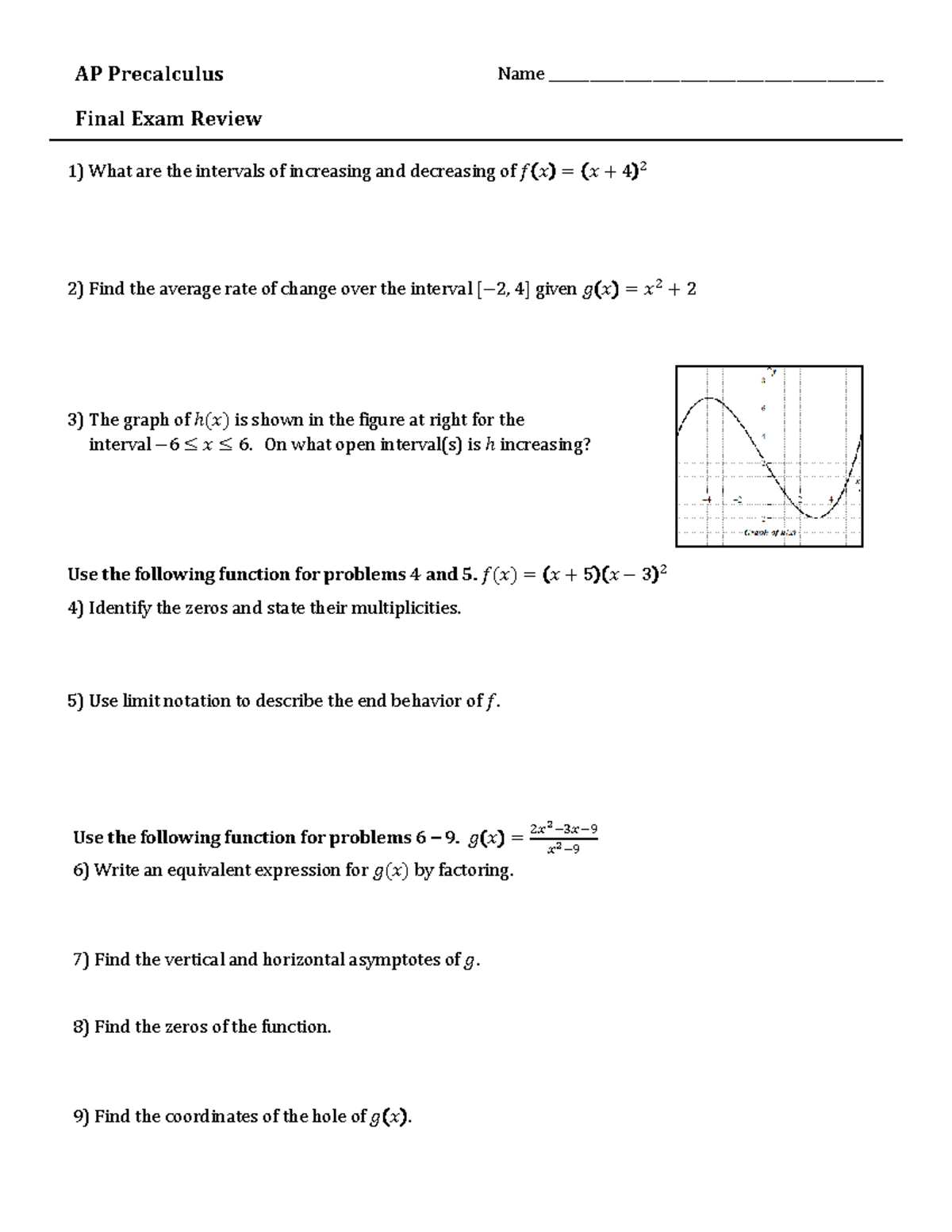 AP Precalculus APPC Mock Final Exam Review - Studocu
