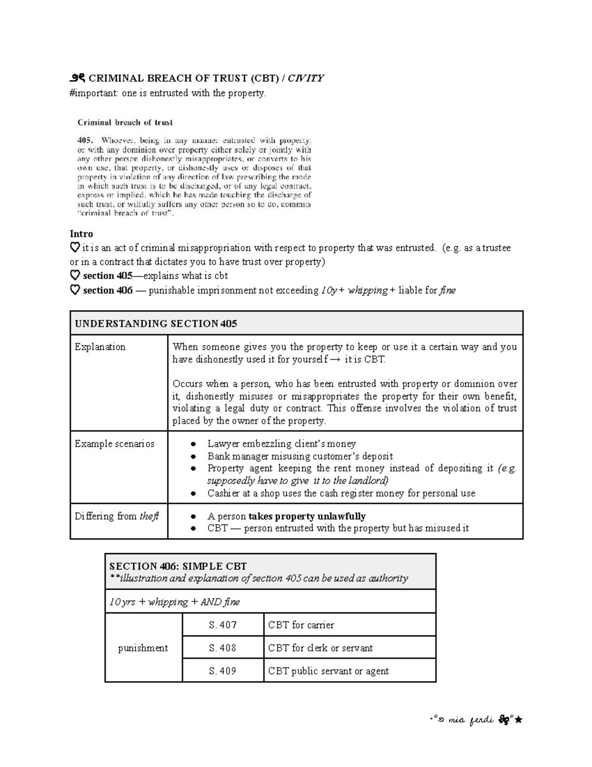 Criminal Breach of Trust Notes (CBT) - Understanding Key Sections - Studocu