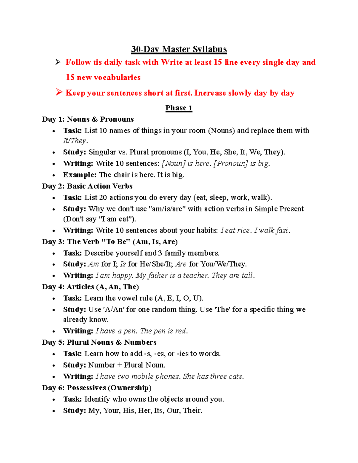 Master Syllabus: Daily Writing Tasks & Vocabulary Development - Studocu