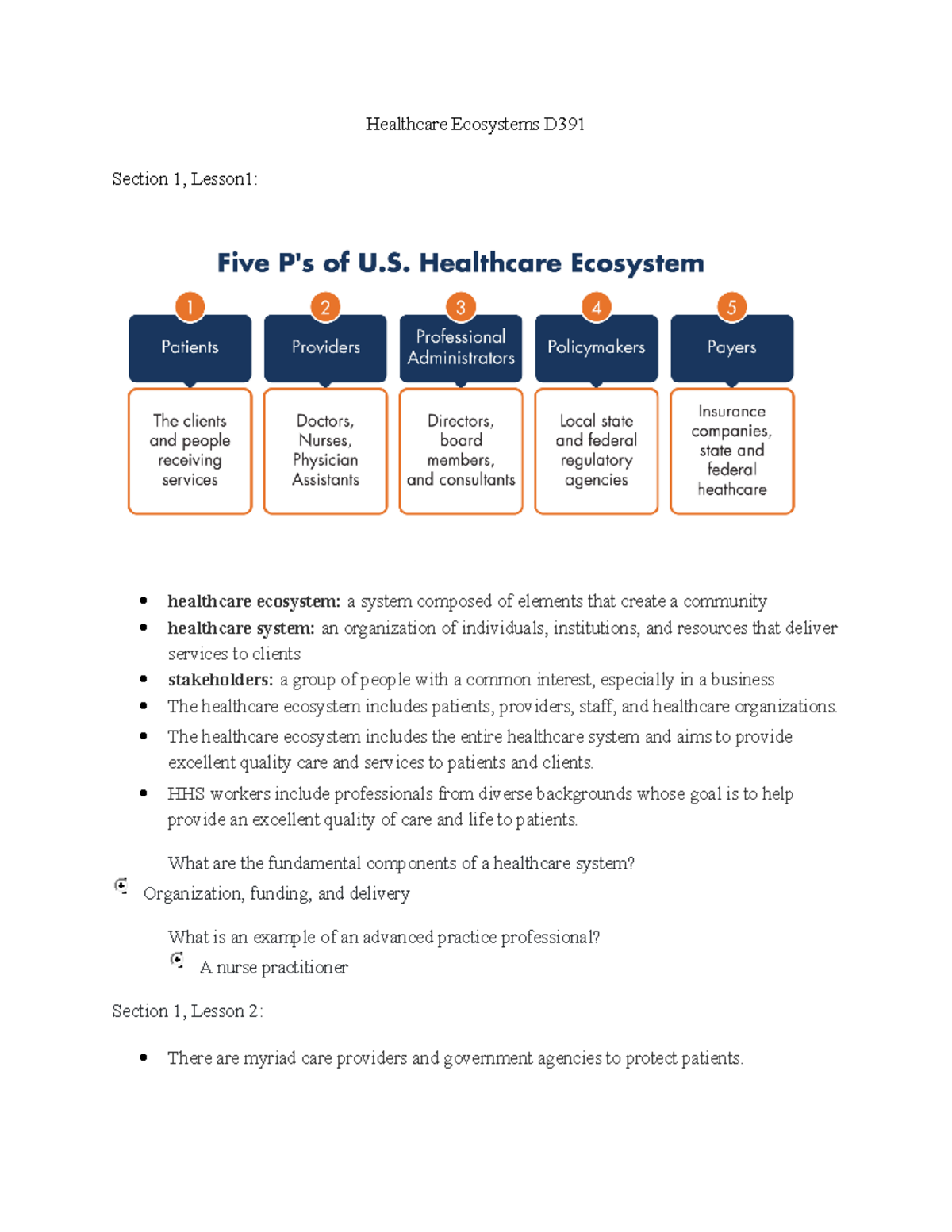 Healthcare Ecosystems D391: Comprehensive Lesson Notes - Studocu