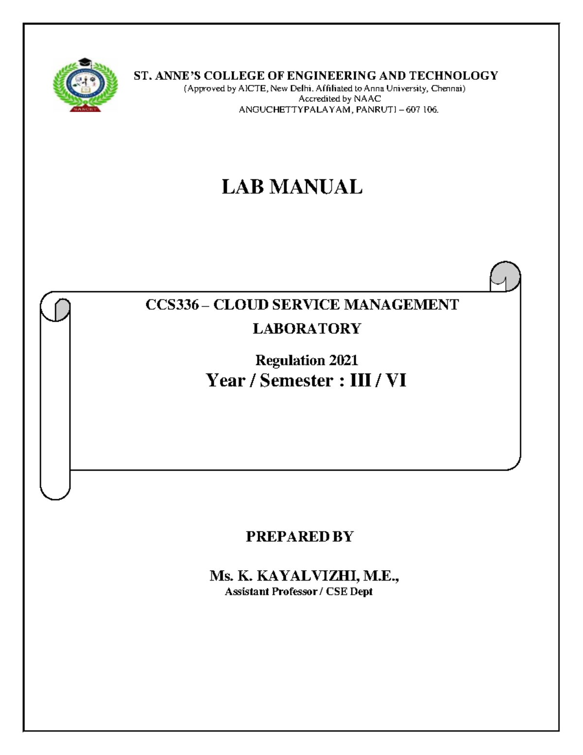 CCS336 Cloud Service Management Lab Manual - VI Semester - Studocu