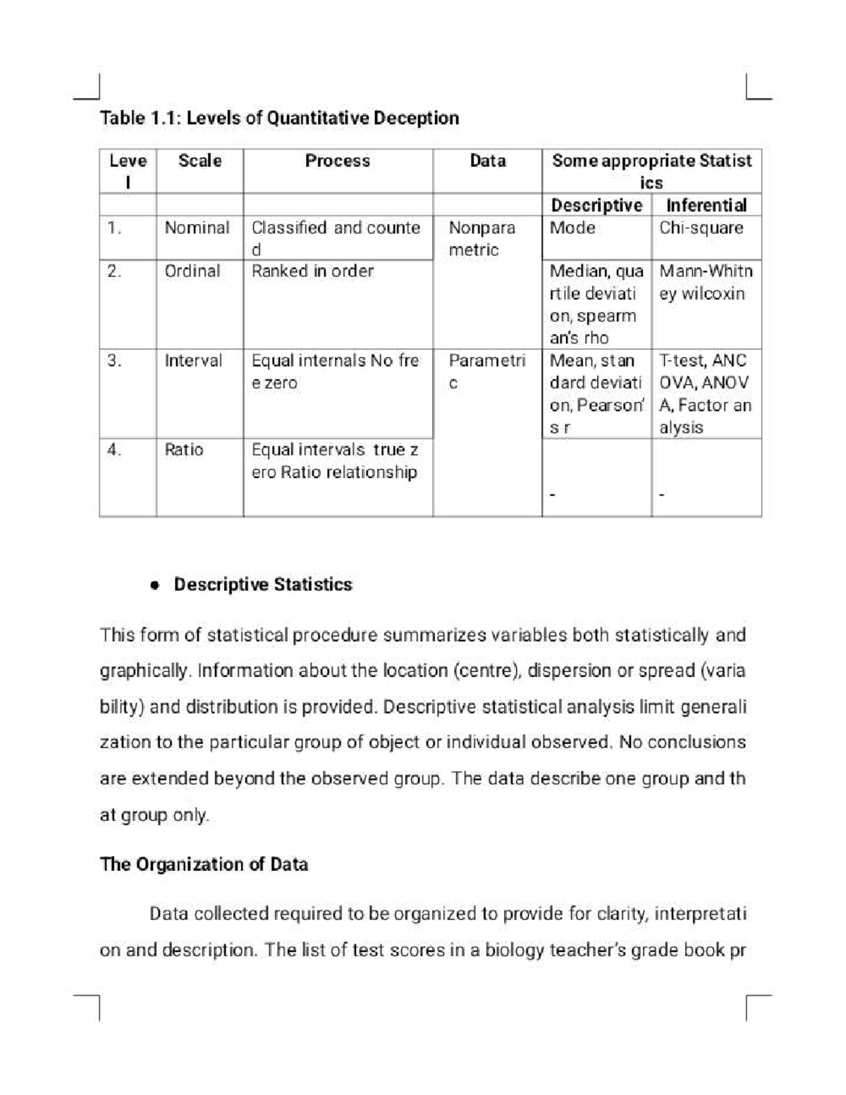 Quantitative Deception Levels and Data Organization - Studocu