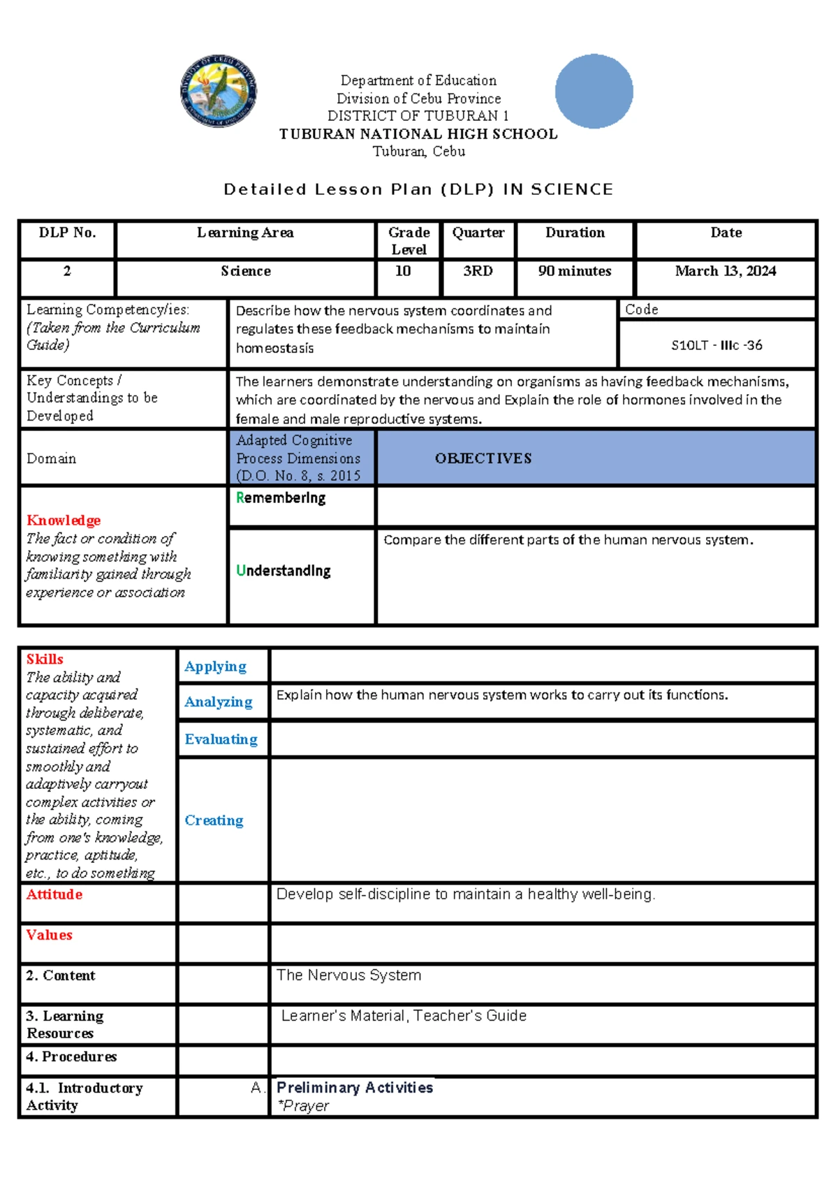 Week 1 DLP: Understanding Earth's Interior for Grade 10 Science - Studocu