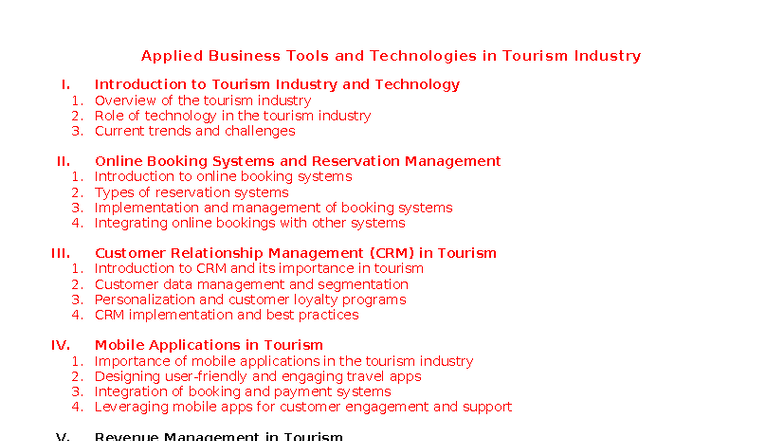 Applied Business Tools & Tech in Tourism Industry - Lesson 5 - Studocu