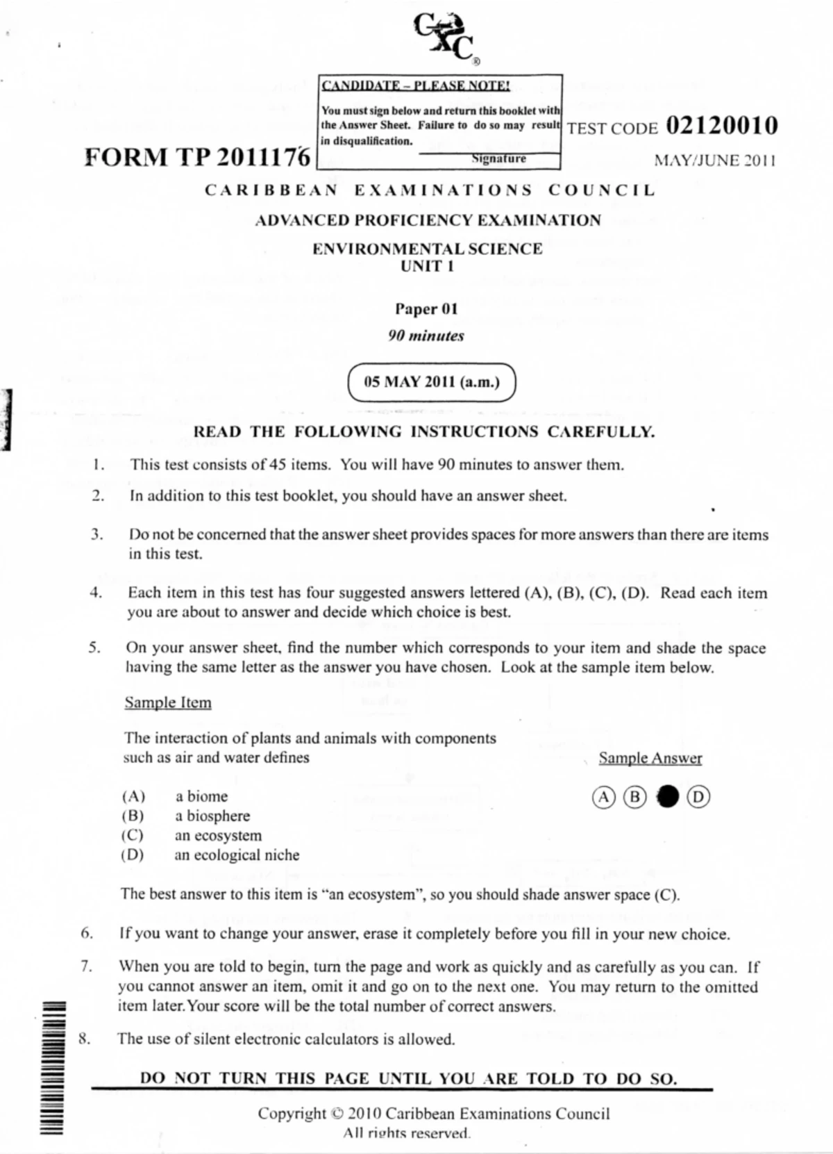 CAPE Environmental Science U1 P1 2018 Exam Solutions and Analysis - Studocu