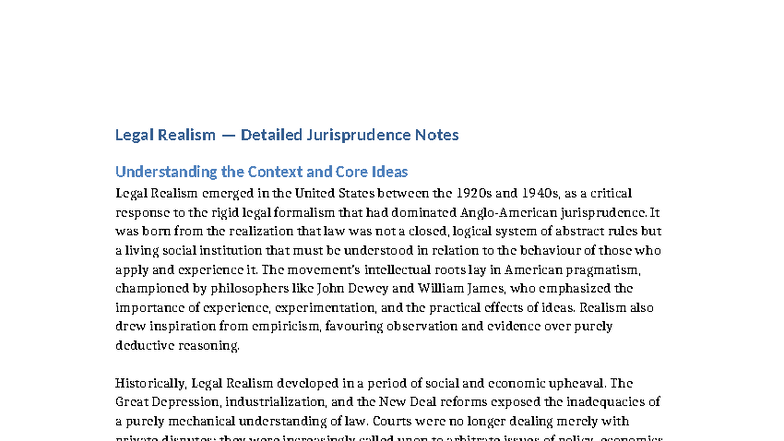 Legal Realism Jurisprudence Notes (Course Code: LAW 101) - Studocu