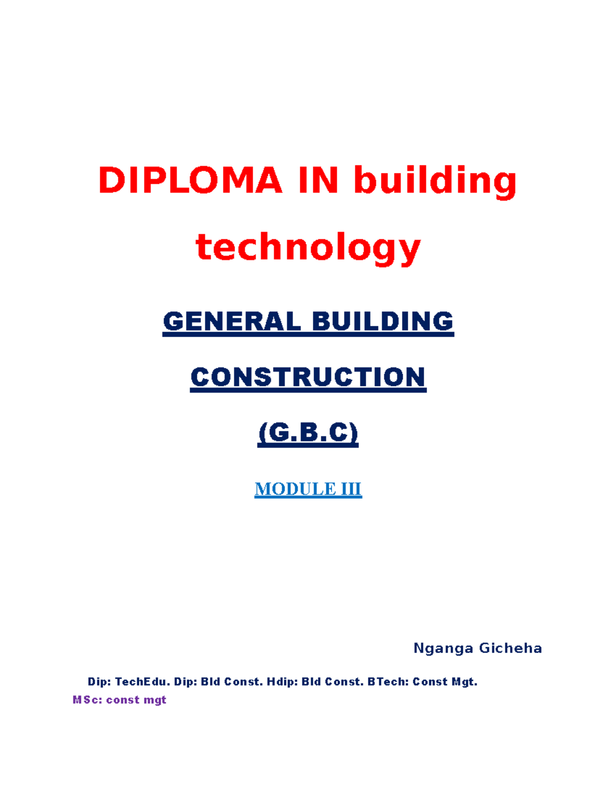 GBC Module III: General Building Construction Detailed Notes - Studocu