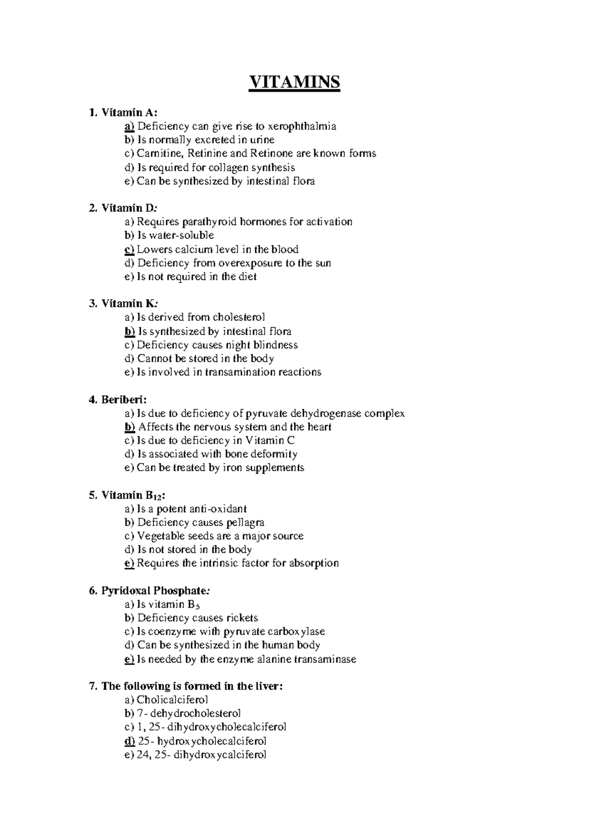 12- Biochemistry MCQs Vitamins - VITAMINS Vitamin A: a) Deficiency can ...