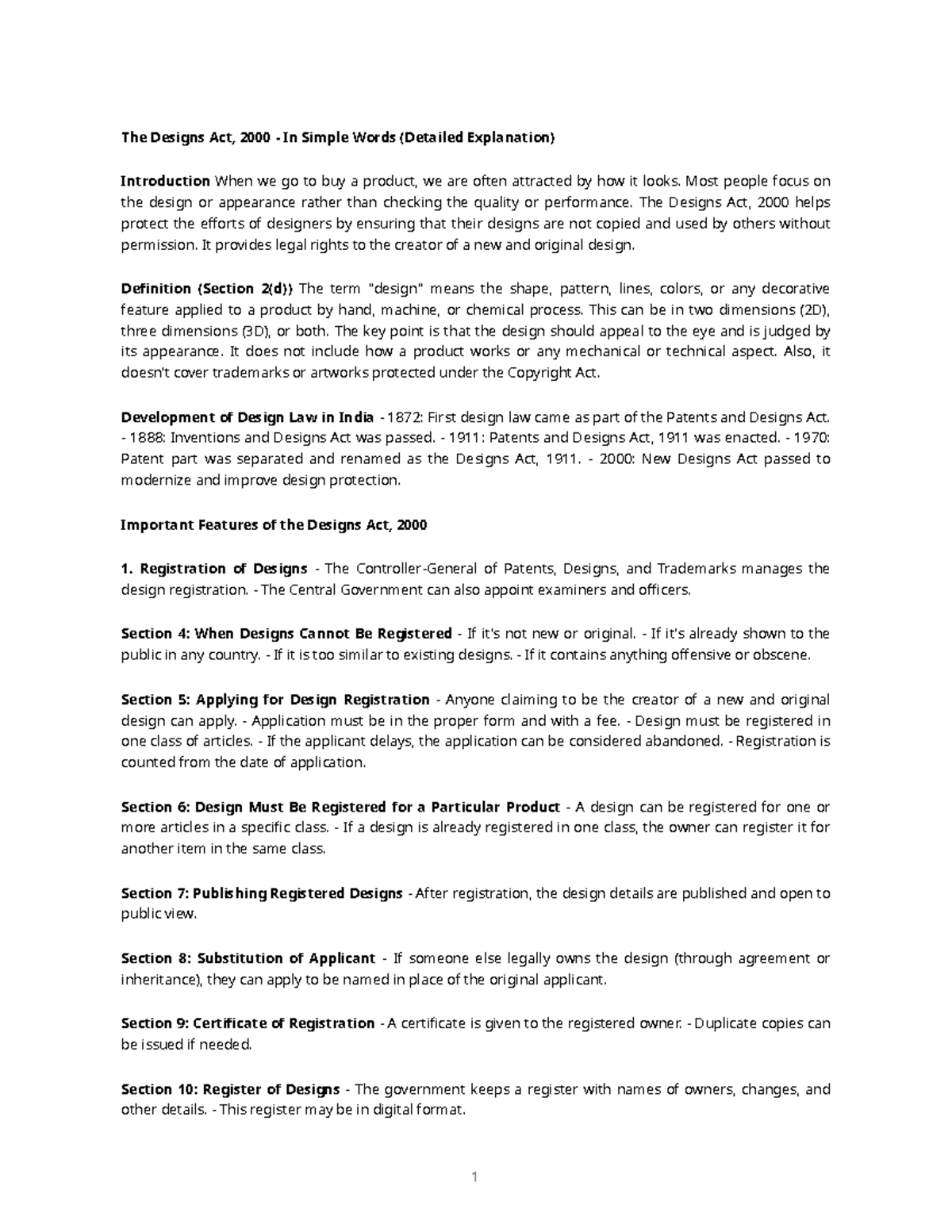 Designs Act 2000: A Simplified Overview and Key Features - Studocu