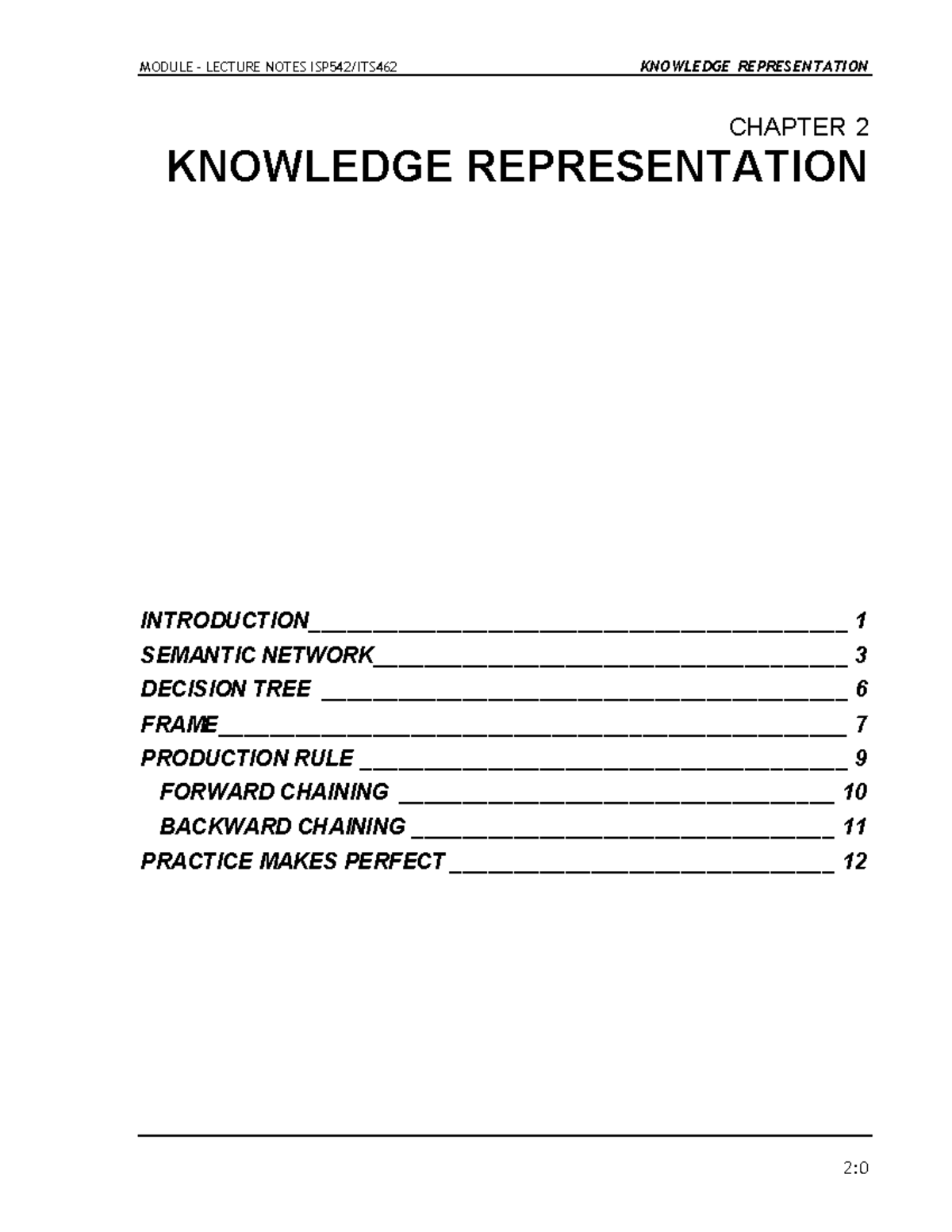 MODULE LECTURE NOTES: KNOWLEDGE REPRESENTATION CHAPTER 2 OVERVIEW - Studocu