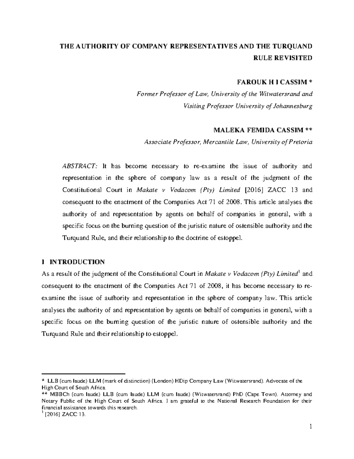 Cassim LLB: Authority of Company Representatives & the Turquand Rule ...