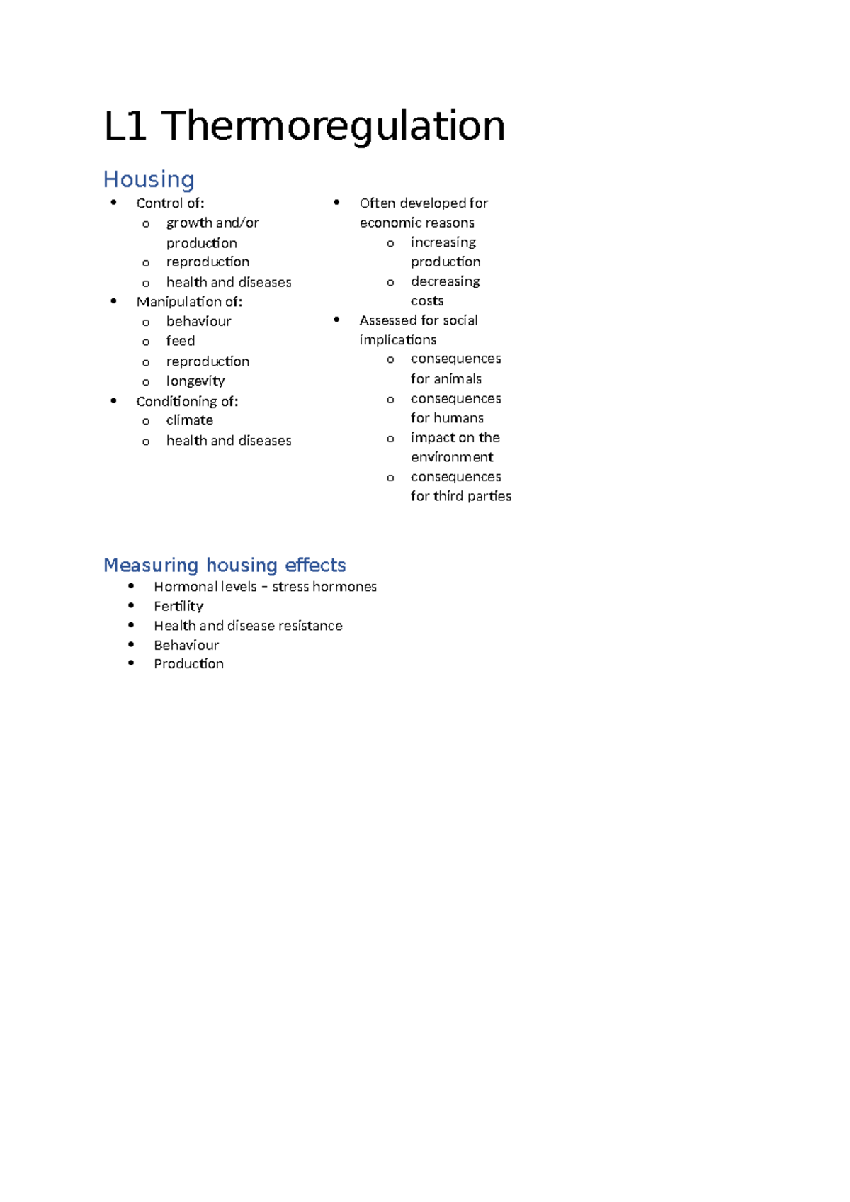 L1 Thermoregulation: Housing, Behaviour, and Heat Management Insights ...