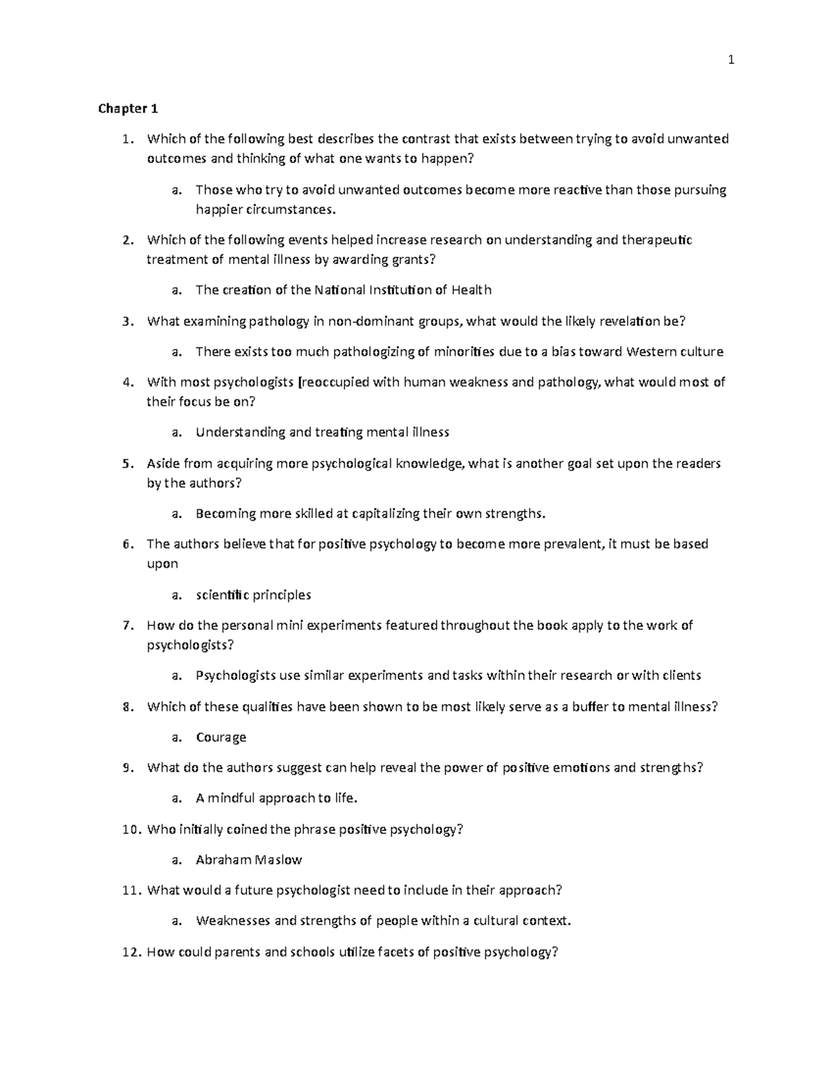 Positive psych practice test with answers chapters 1-5 - Chapter 1 1 ...