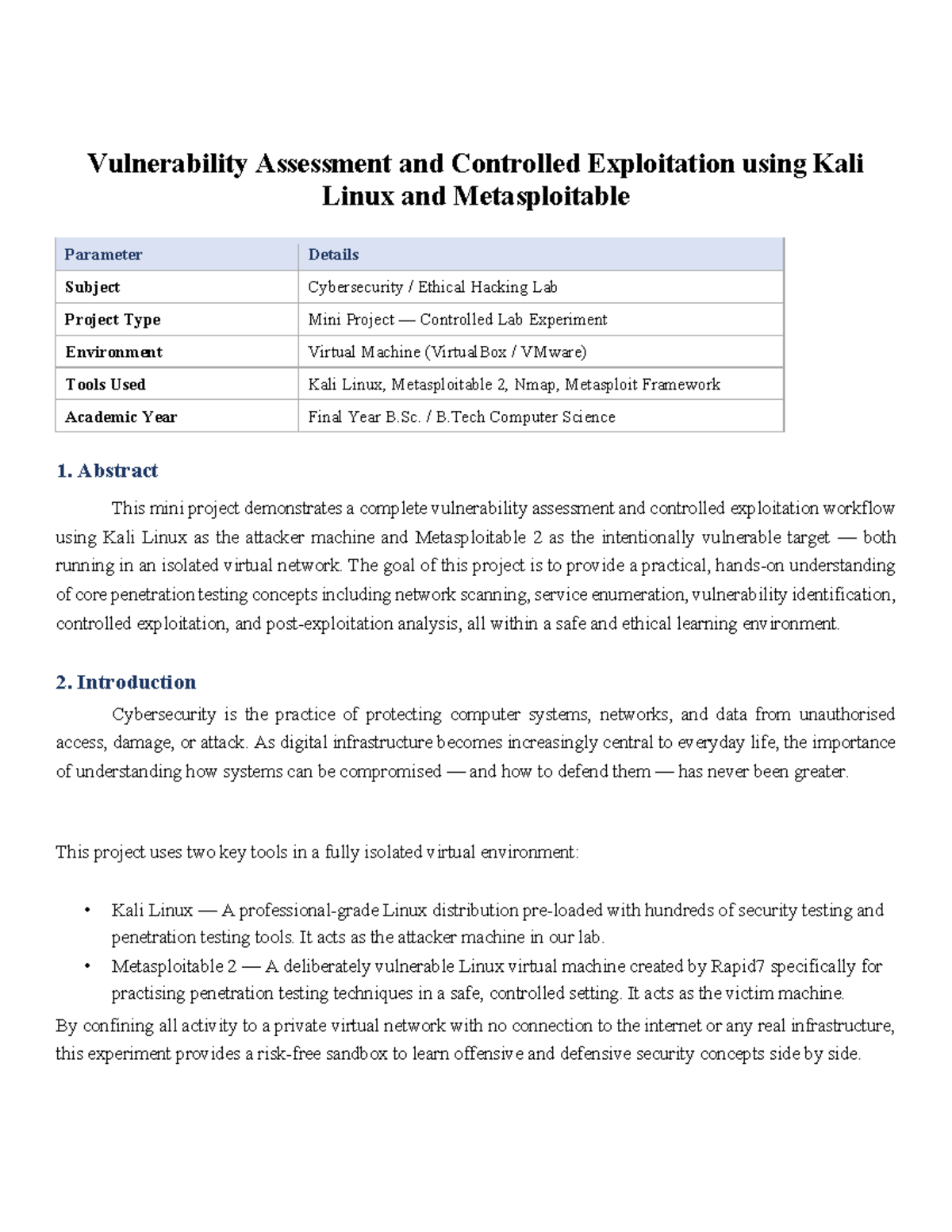 Cybersecurity Mini Project: Vulnerability Assessment with Kali Linux (B ...