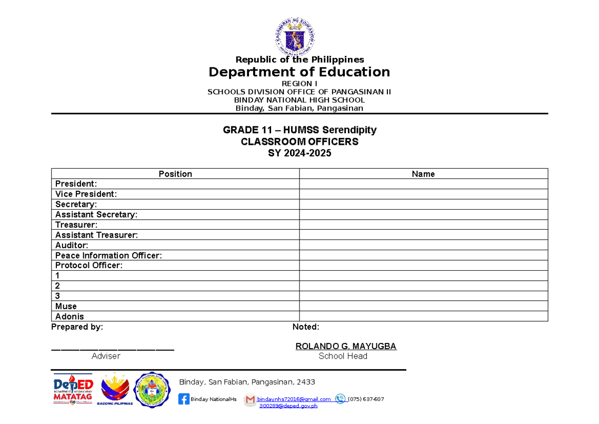 Template-Classroom-Officers - Republic of the Philippines Department of ...