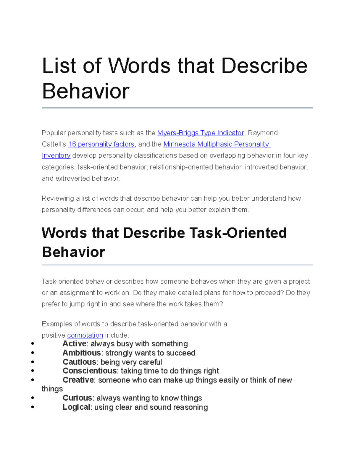 List of Words that Describe Behavior - List of Words that Describe ...